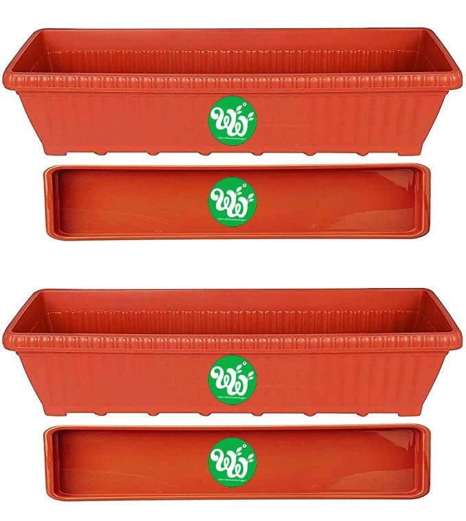 WinWoodsAgri Plant Container 2 Set Rectangular Pots for Planter with ...
