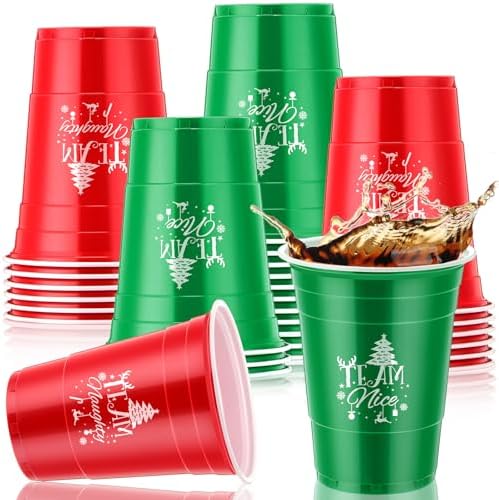 Amazon.com: LIYH 100pcs Plastic Christmas Cups Bulk 10oz Xmas ...