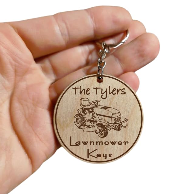 Personalised ride on lawnmower Keyring Gift Laser Engraved with Name ...