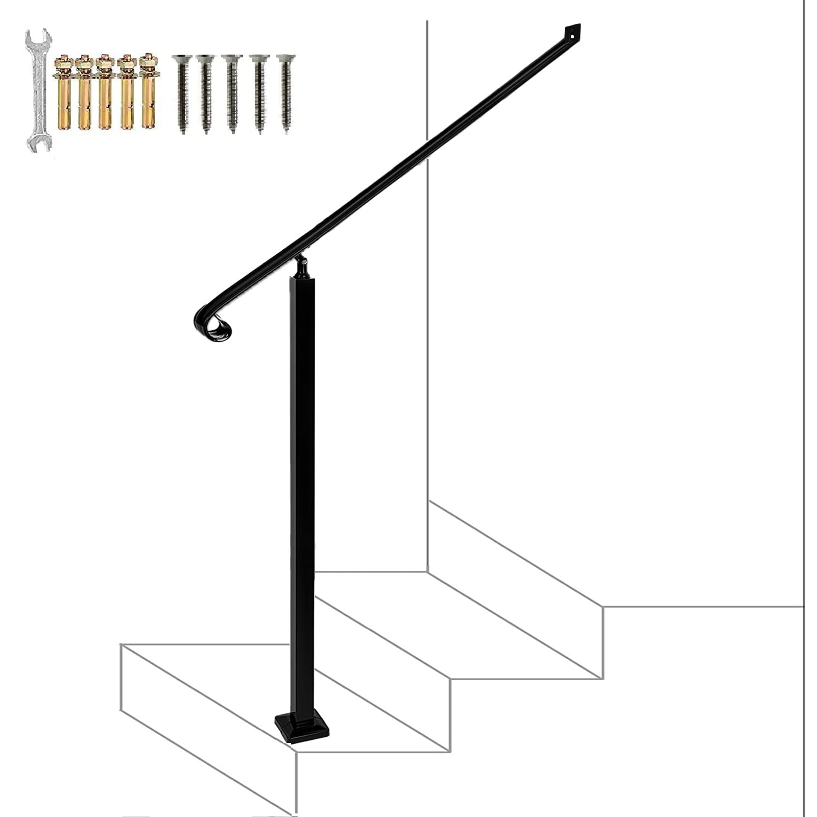 Outdoor Stair Railing 1 2 Step Handrail Wall Floor Mounted Wrought Iron outdoor-stair-railing-1-2-step-handrail-wall-floor-mounted-wrought-iron