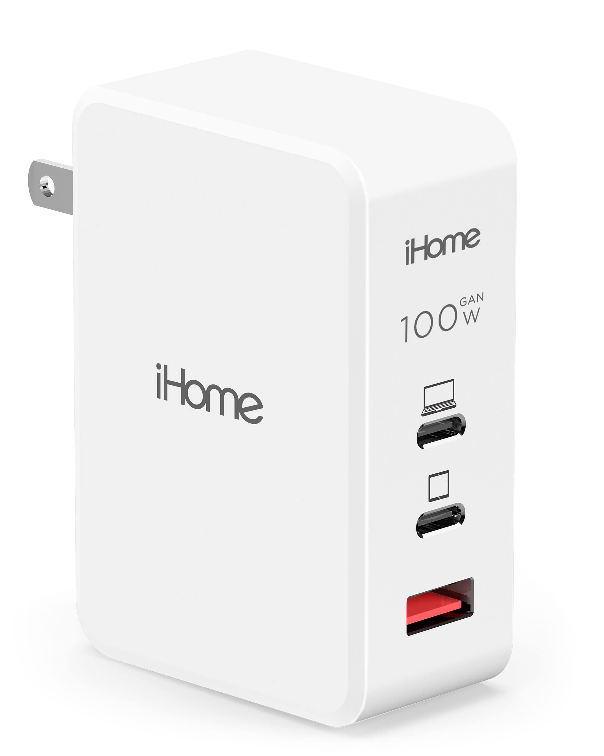 Snapklik.com : iHome 100W GaN Charger: Three Port Universal Laptop Charger