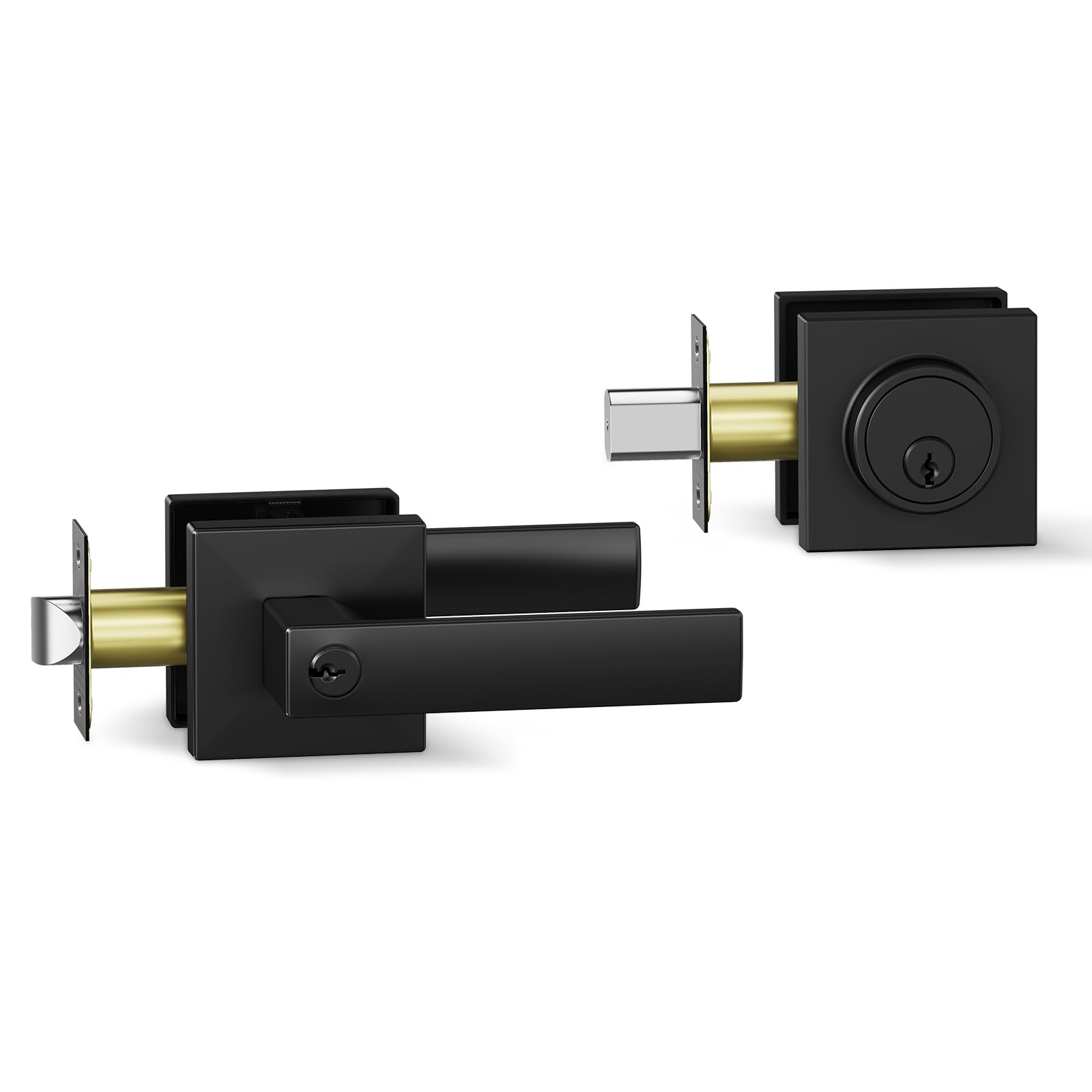 BAOLONG Modern Square Entry Door Locksets Front Door Handle with Single ...