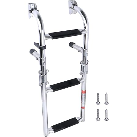 Amazon.com: DasMarine 3 Step Folding Ladder Boat Marine Stainless Steel ...