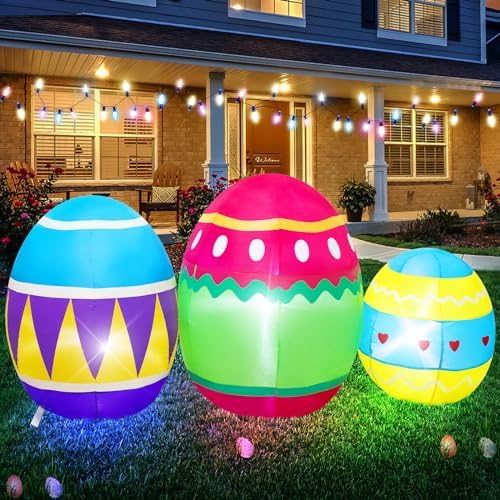 VENLOIS 4.5Ft Long Inflatable Easter Eggs Colorful Three Easter Eggs ...