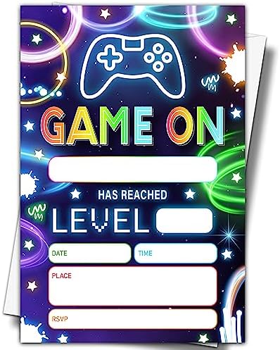 Amazon.com : YSTEP Video Game Birthday Party Invitations, 20 Invite ...