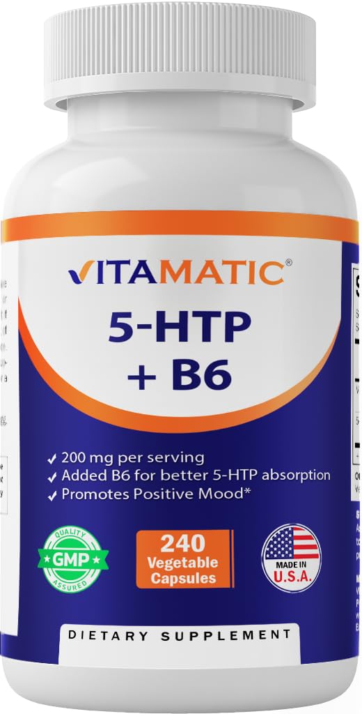 Vitamatic 5-HTP 200mg with B6 5mg Per Serving - 240 Vegetarian Capsules (5-Hydroxytryptophan ...