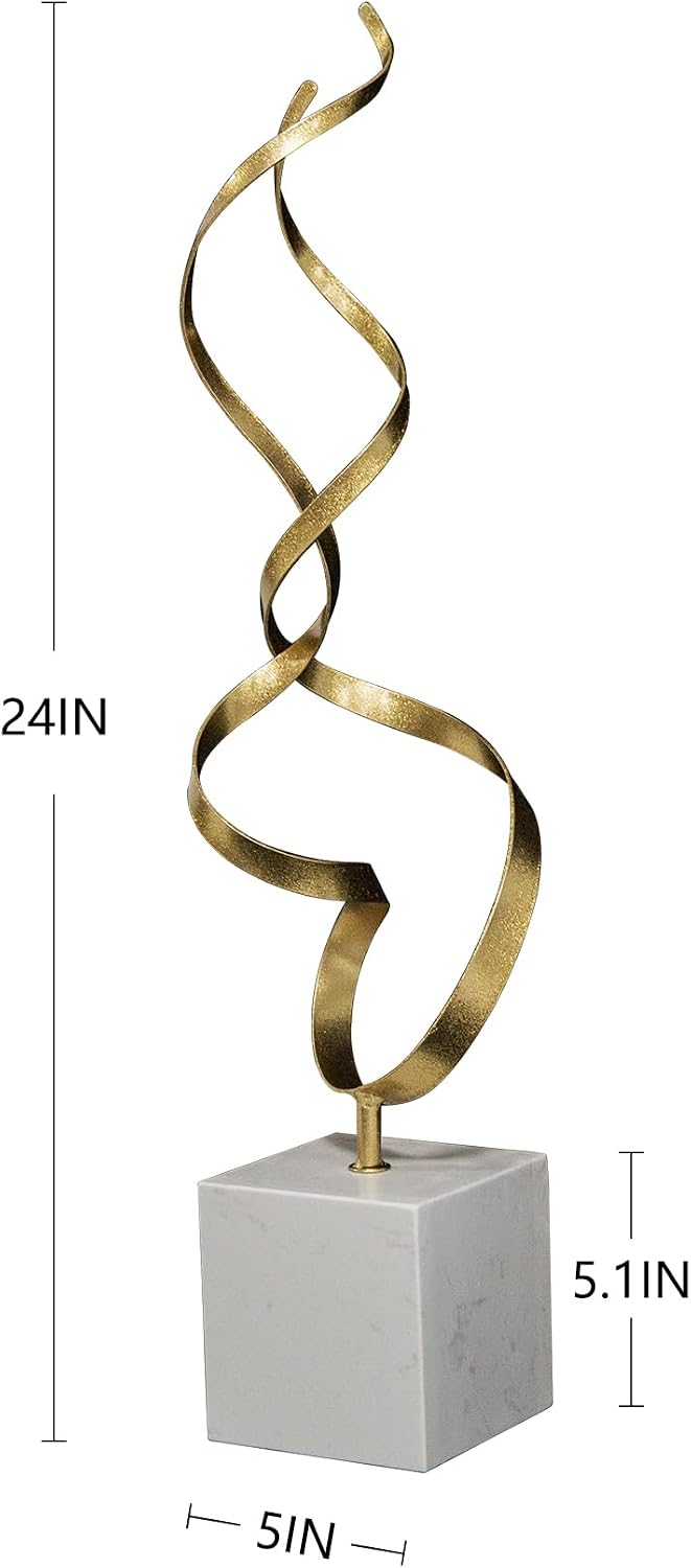 THCISL Decorations for Living Room, Gold Metal Statues Featuring Marble ...