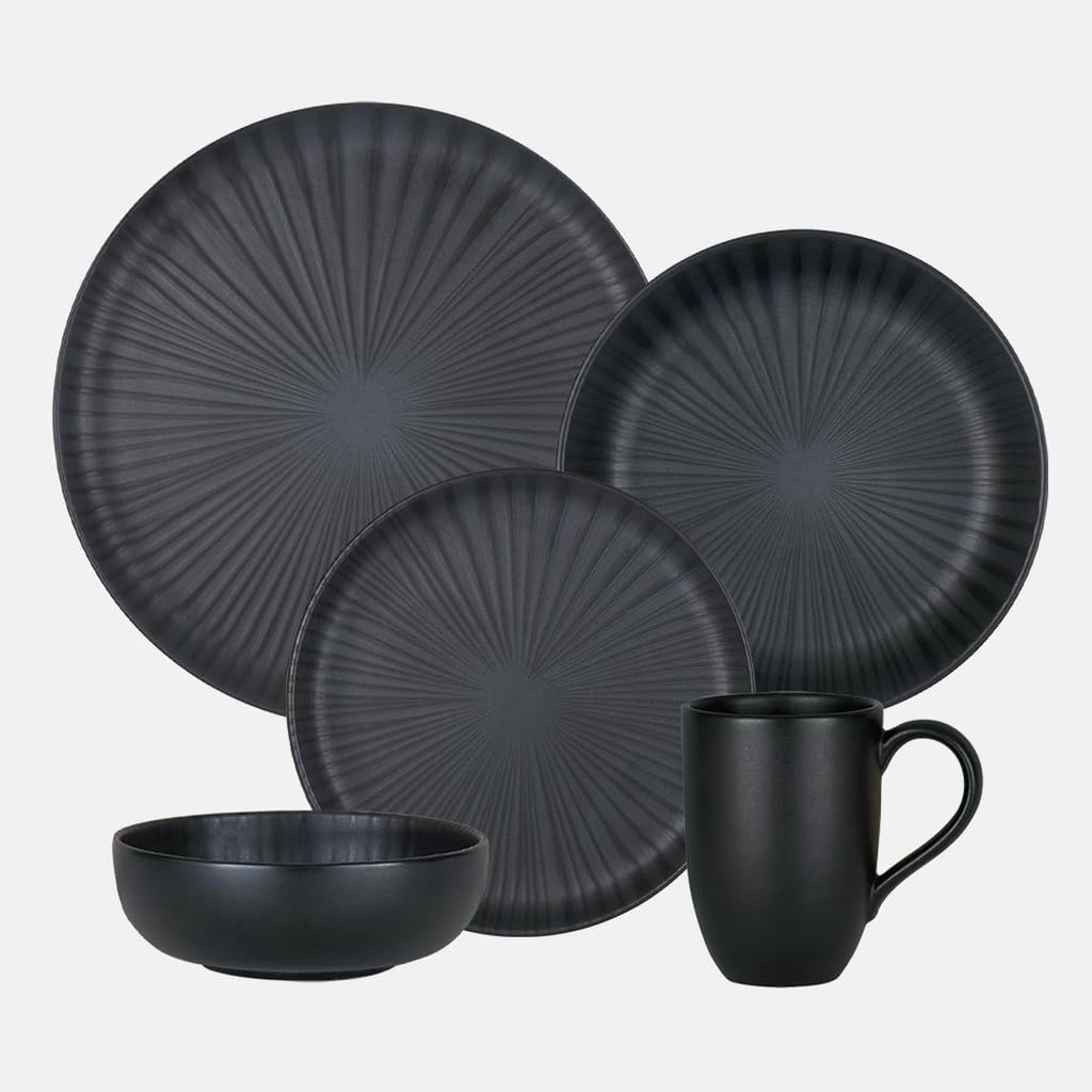Amazon.com | Oxford Contempo, Onyx Stoneware 20 Piece Dinnerware Set ...