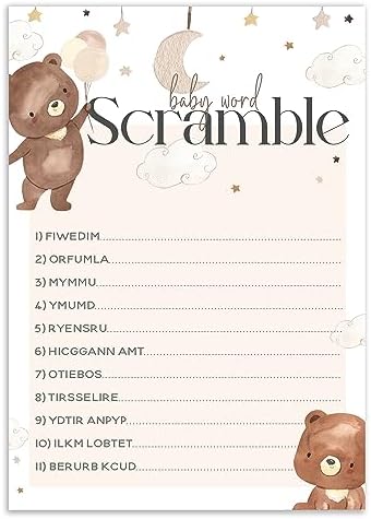 Bear Theme Baby Shower Games - Pack of 20 Cute Bear Baby Prediction Cards Boy Girl Baby Shower ...