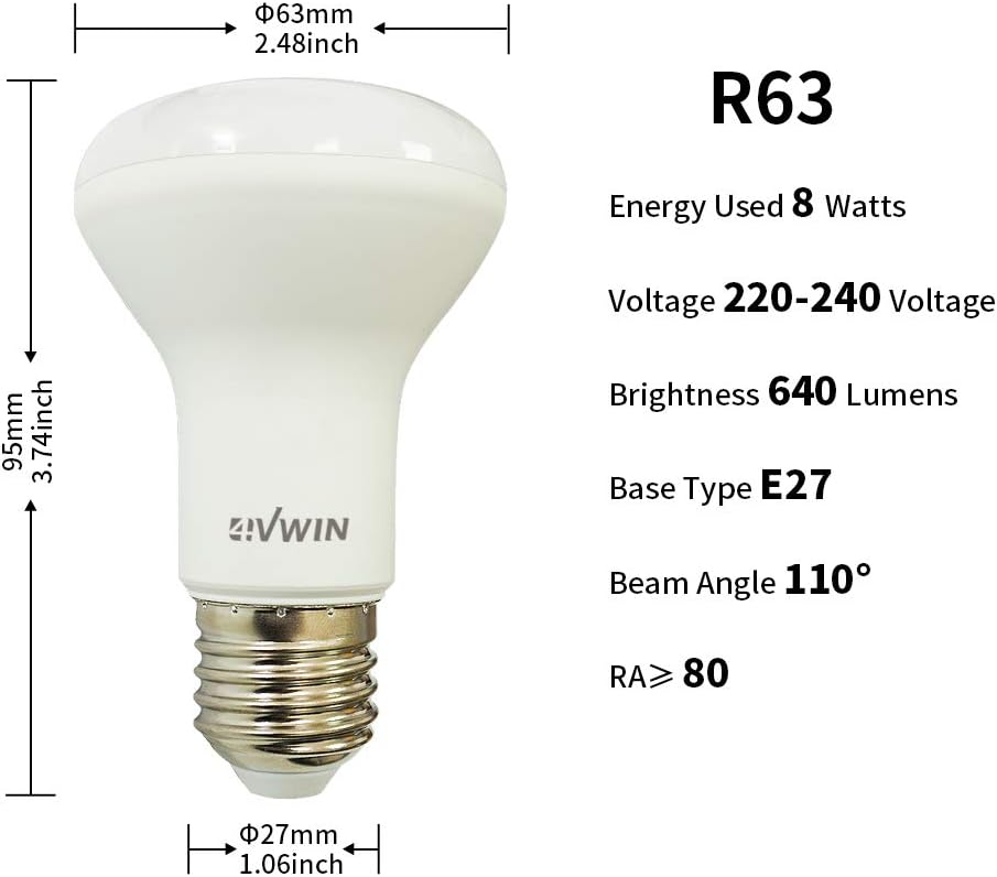 4VWIN R63 Reflector E27 LED Light Bulb 8W 6500K Cool White 680lm 75W ...