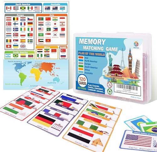 Amazon.com: 60 Pairs Flag Memory Matching Game Cards with Overview ...