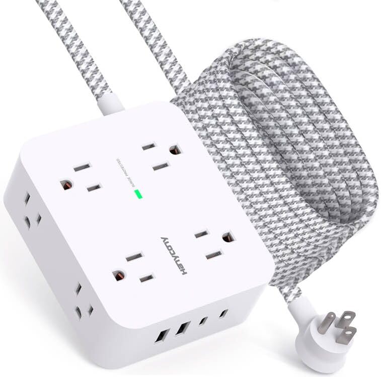 10Ft Power Bar Surge Protector, Extension Cord with 8AC Outlets 4 USB ...