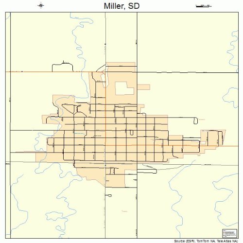 Large Street & Road Map of Miller, South Dakota SD - Printed poster ...