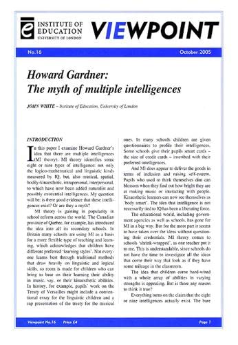 Howard Gardner: The Myth of Multiple Intelligences (Viewpoint): White ...