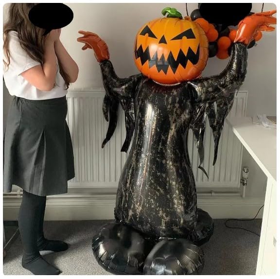 Atpata Funky Jumbo Pumpkin Scarecrow Foil Balloon with Self Standing ...