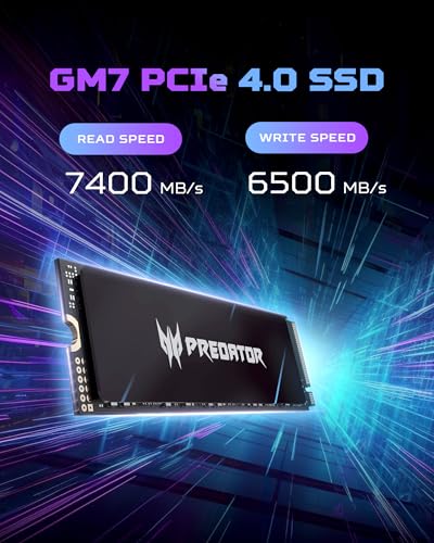 acer Predator GM7 4TB SSD: M.2 2280 PCIe Gen 4 x4 NVMe 2.0, Read Speed Up to 7400 MB/s, Internal ...