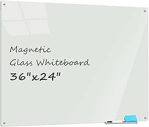 Amazon.com : Magnetic Glass Dry Erase Whiteboard, 36 x 24 Inches Frameless Glass White Board ...
