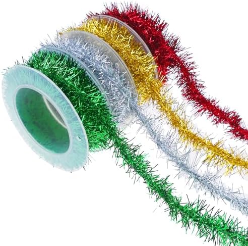 4 Rolls Christmas Tinsel Garland, Mixed Colors Mini Christmas Tinsel ...