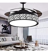 Amazon.com: 42" Black Bird-Cage Ceiling Fan Chandelier Retractable ...