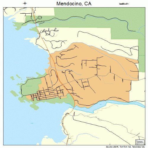 Large Street & Road Map of Mendocino, California CA - Printed poster ...