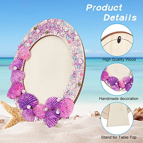 WEBEEDY 3 Sets Round Seashell Photo Frame Wooden Photo Frames Nautical ...