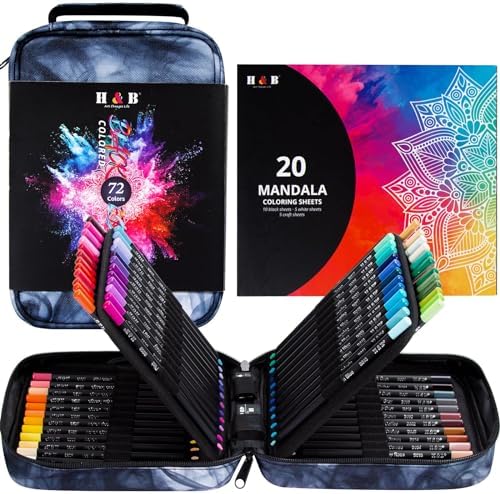 H & B Colored Pencil Set 72pcs with Mandala Coloring Sheets Art ...
