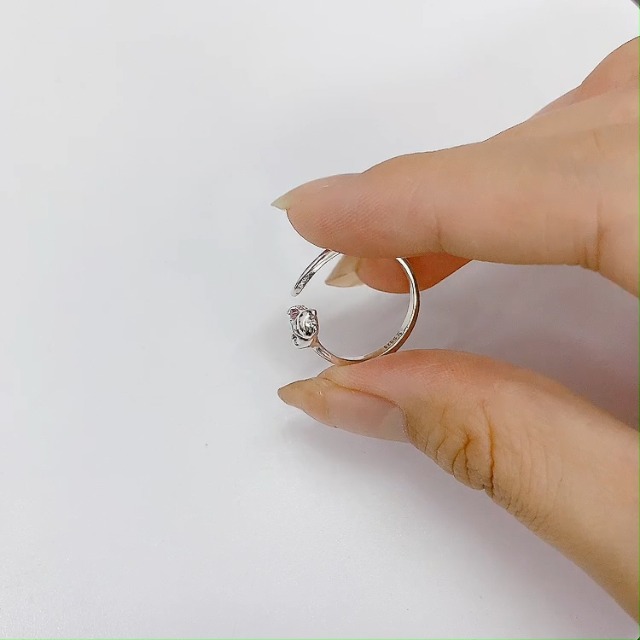 Watch Pink Crystal Cute Cat Open Statement Rings S925 Sterling on ...