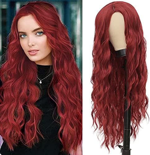 Amazon.com : Amnenl Red Long Curly Wavy Wigs for Women Wave Middle Part ...