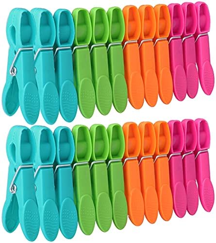 Durable 24 Pack Clothes Pegs - 4 Color Non-Slip Washing Line Pegs with ...