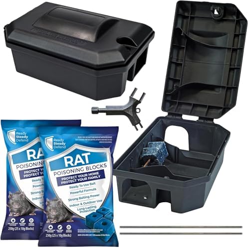 Roshield External Tamper Proof Rodent Bait Box & Wax Block Rat Poison ...