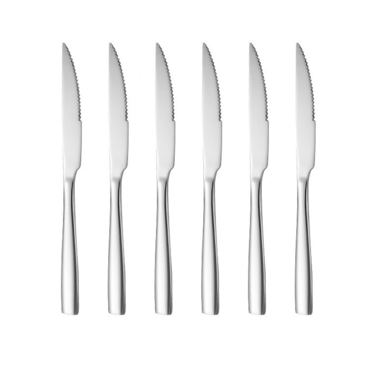 Amazon.com: Keiwhsly Silver Serrated Steak Knife Set of 6, 9.1 Inche ...