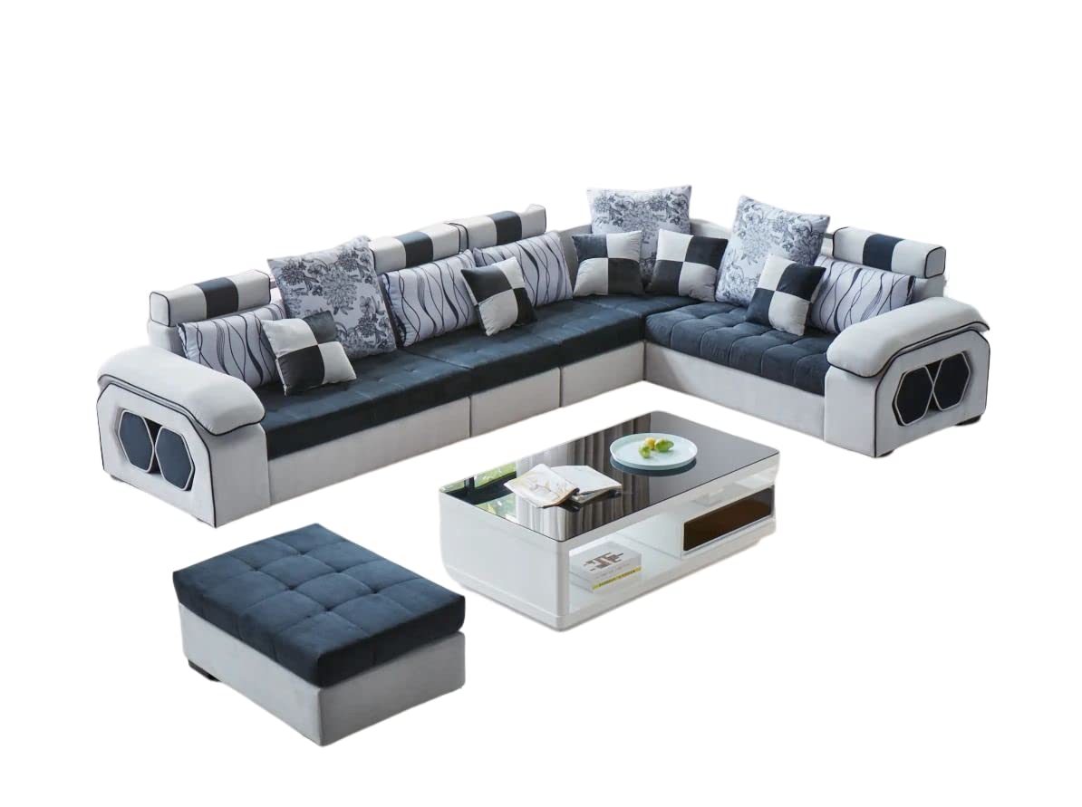 Caradel Orion 9 Seater Sofa Set with Ottoman and 4 Puffy in Blue ...