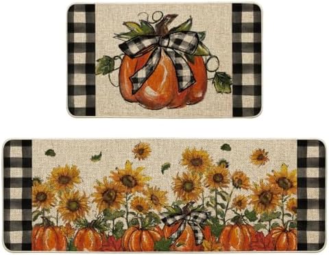 Amazon.com: Artoid Mode Bowknot Pumpkin Sunflowers Fall Kitchen Mats ...