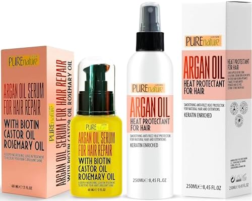 Amazon.com : PURE NATURE Moroccan Argan Oil Hair Serum with Biotin, Castor Oil, Rosemary Oil and ...