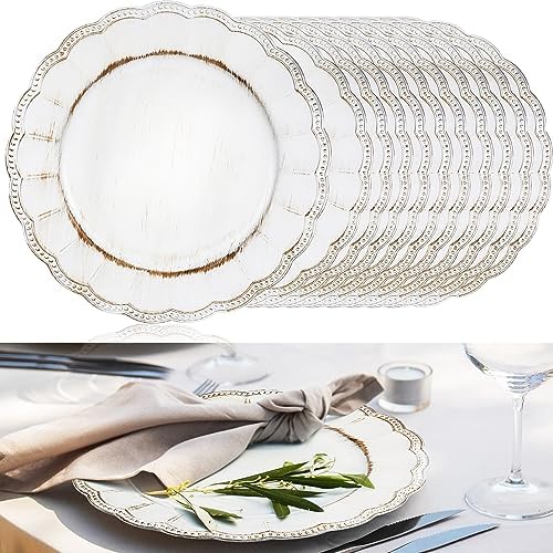 Amazon.com | Foraineam 12 Pack White Charger Plates with Beaded Rim, 13 ...