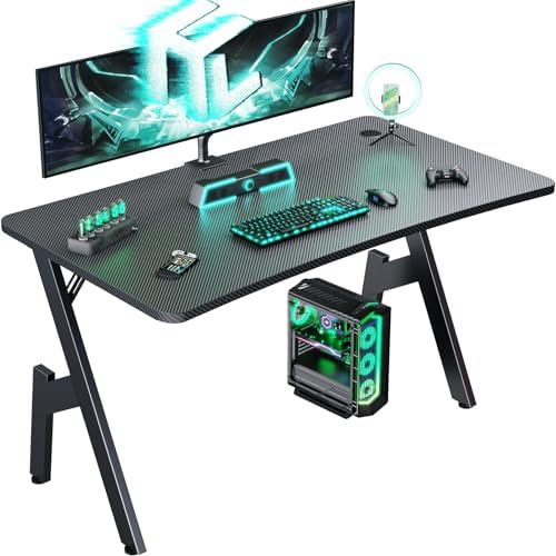 Amazon.com: HLDIRECT 40 Inch Gaming Desk with Carbon Fibre Surface- A ...