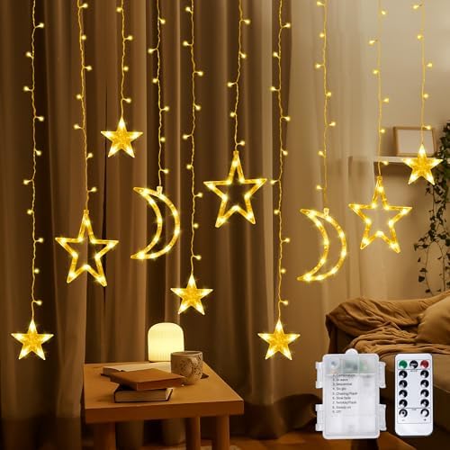 Fussion Star and Moon String Lights 138 Inch, LED Curtain String Lights ...
