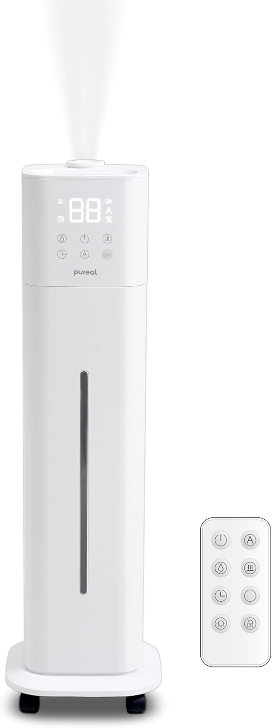 Amazon.com: Pureal Tower Humidifier, 2.6Gal(10L) on Wheels, 3 Stage ...