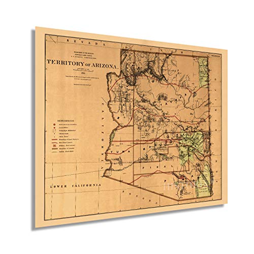 HISTORIX Vintage 1876 Arizona Territory Map - 24x30 Inch - Want It All