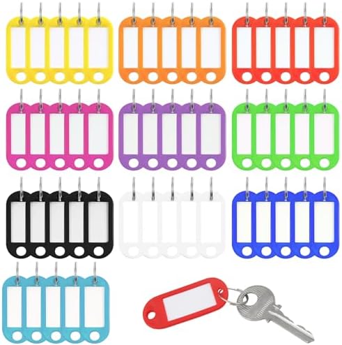 50 PCS Key Tags with Labels 10 Colours Key Rings Name Tags with Split ...