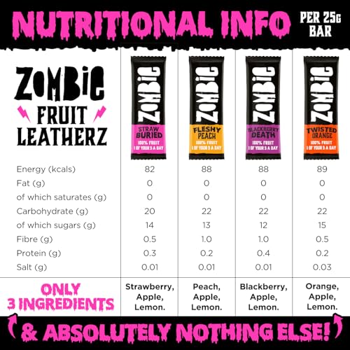 Zombie Fruit Bars, Variety Box (24 Bars, 4 Flavours), 100% Dried Fruit ...