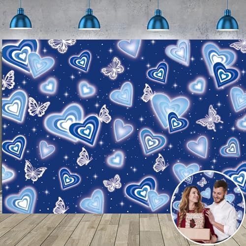 Amazon.com : Blue Heart Photo Backdrop Early 2000s Heart Valentine's ...