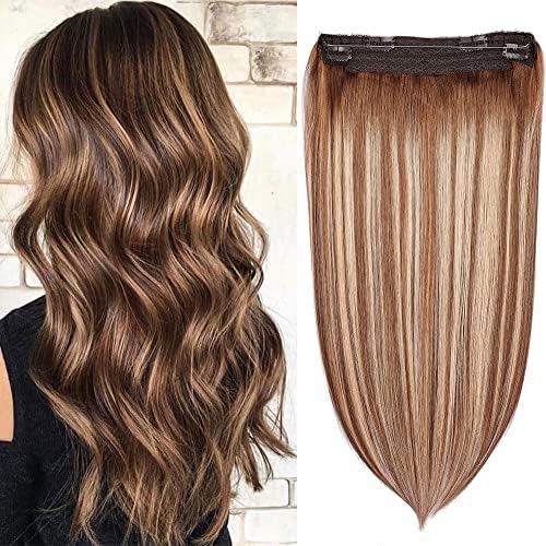 Amazon.com : Funssiso Halo Hair Extensions real human hair Balayage ...