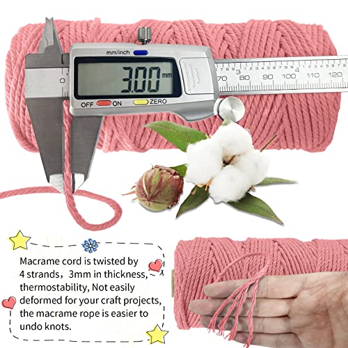 LEREATI Macrame Cord 3mm x 100m, Thick Macrame Rope Natural Cotton Rope ...