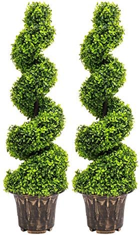 INMOZATA Pair of Artificial Topiary Swirl Trees Boxwood Spiral Trees ...