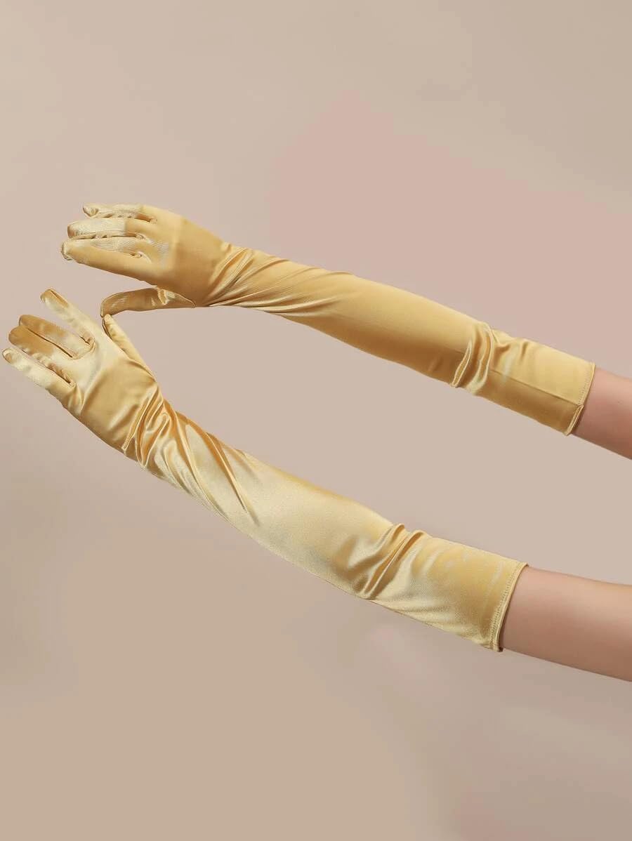 Snapklik.com : Long Gold Opera Gloves For Women, 1920s Satin Stretchy ...