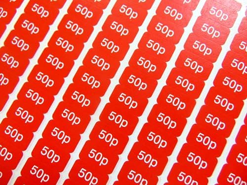 1000 x RED Sign 50p SELF Adhesive Stickers Sticky Labels Swing Labels ...