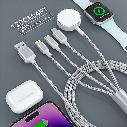 Amazon.com: 4 in 2 Multi Charging Cable for Apple Watch Charger,USB C ...