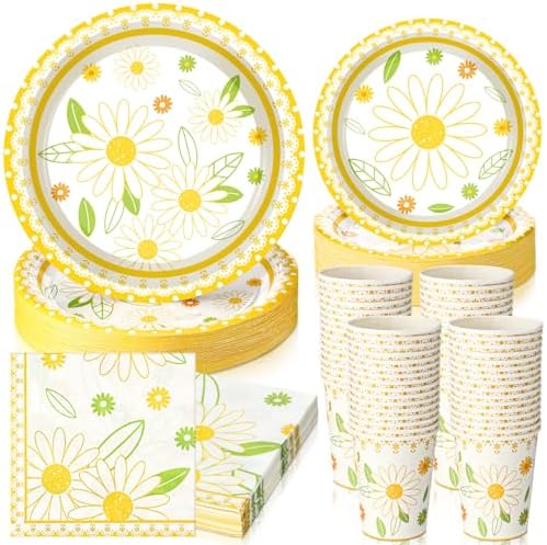 Amazon.com: Irenare 200 Pcs Yellow Daisy Floral Party Plates Supplies ...