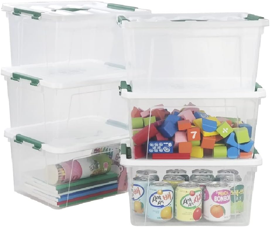 Hespama 5L Storage Boxes, Plastic Latching Box with Gray Handle, Pack ...